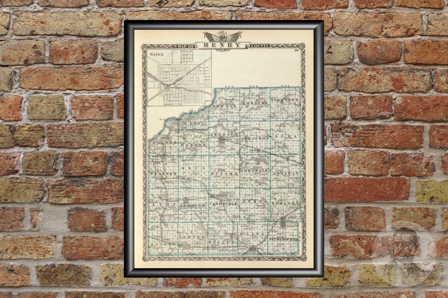 Vintage Henry County IL Map 1876 Old Illinois Map | Etsy