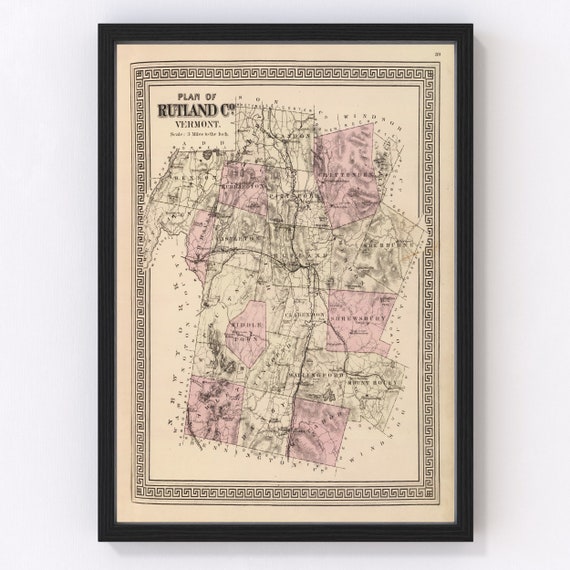 Rutland County VT Map 1876 Old Map of Rutland Vermont Art - Etsy