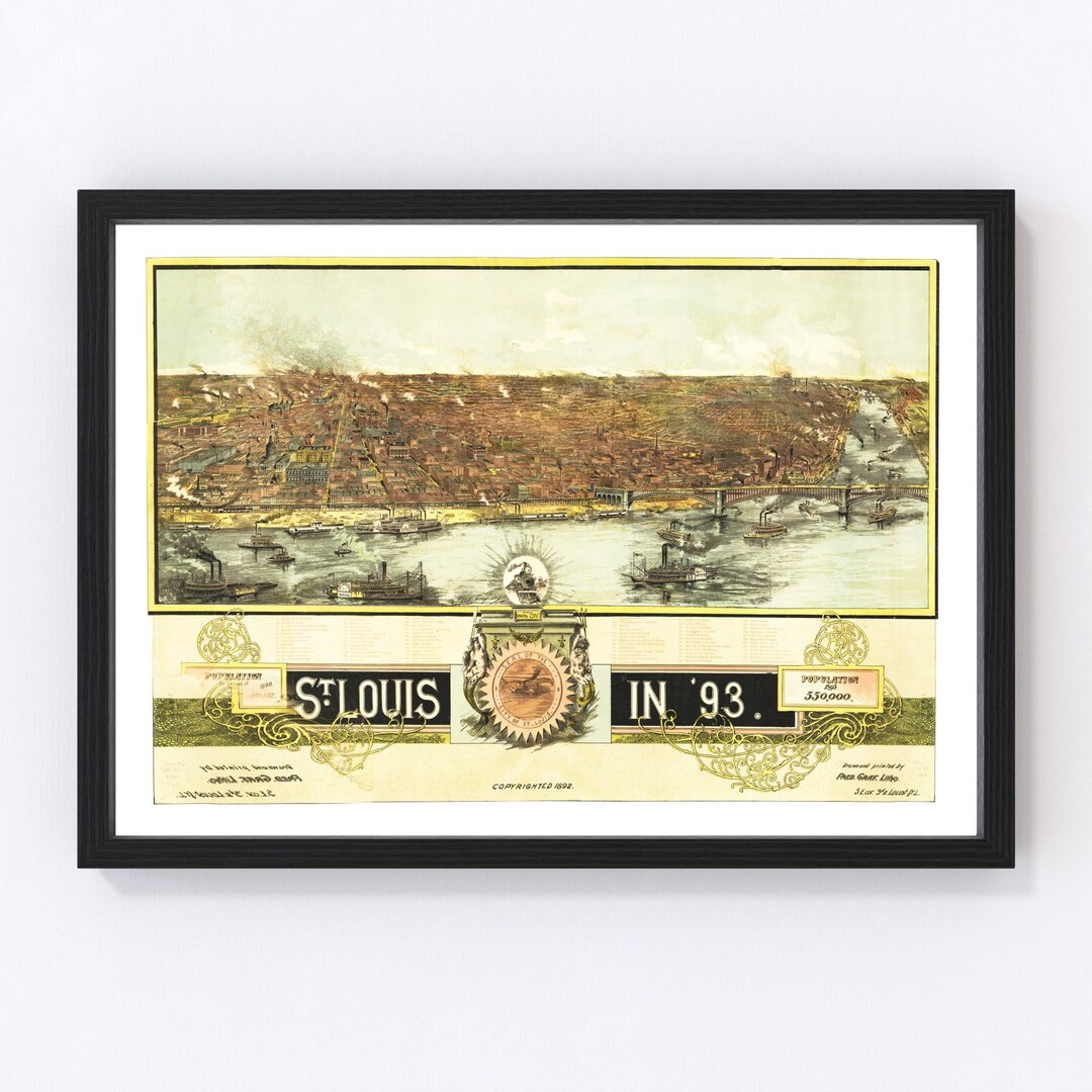 St. Louis Map 1893 Old Map of St. Louis Missouri Art Vintage Print ...