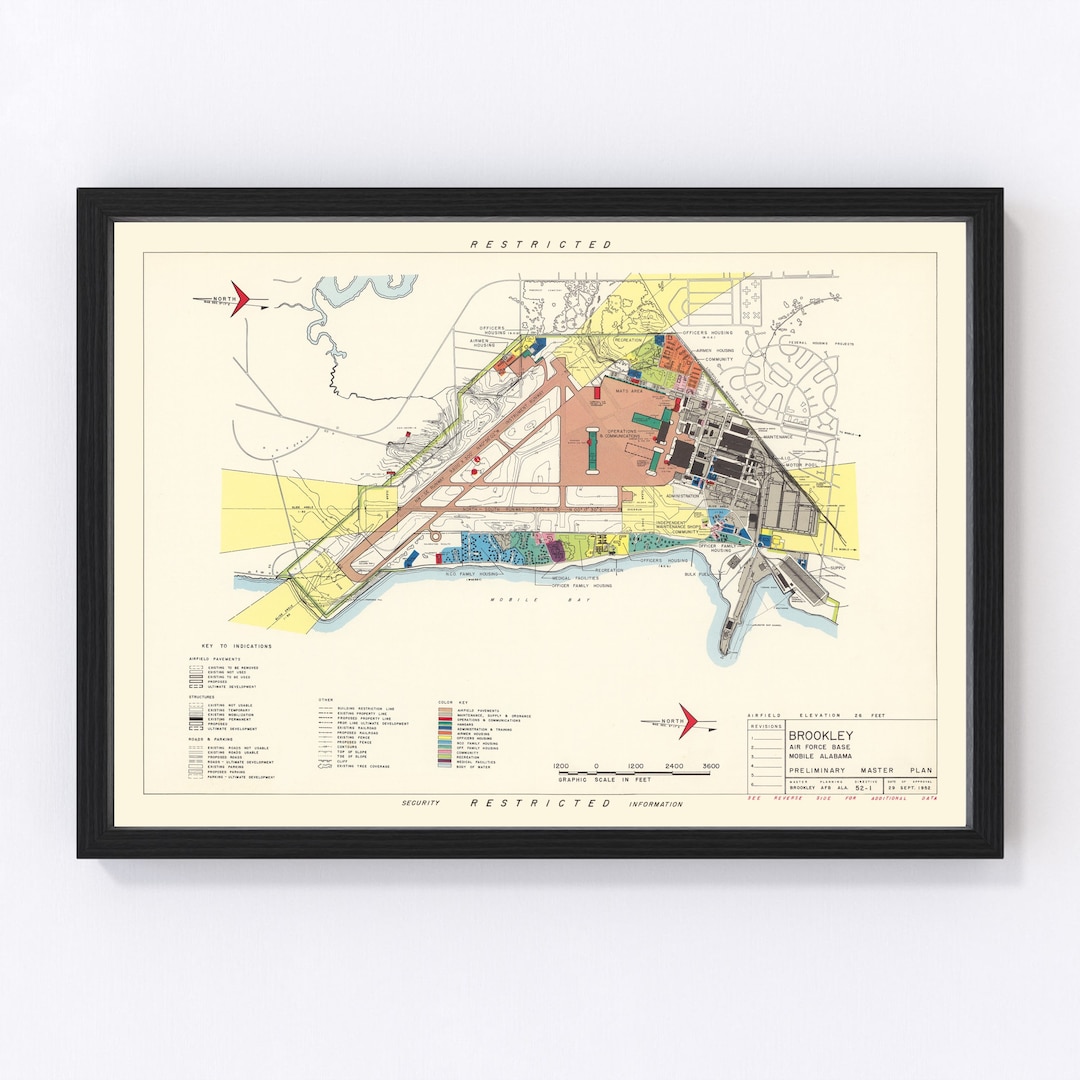 Brookley Air Force Base Map 1952 Old Map of Brookley Air Force Base Art ...