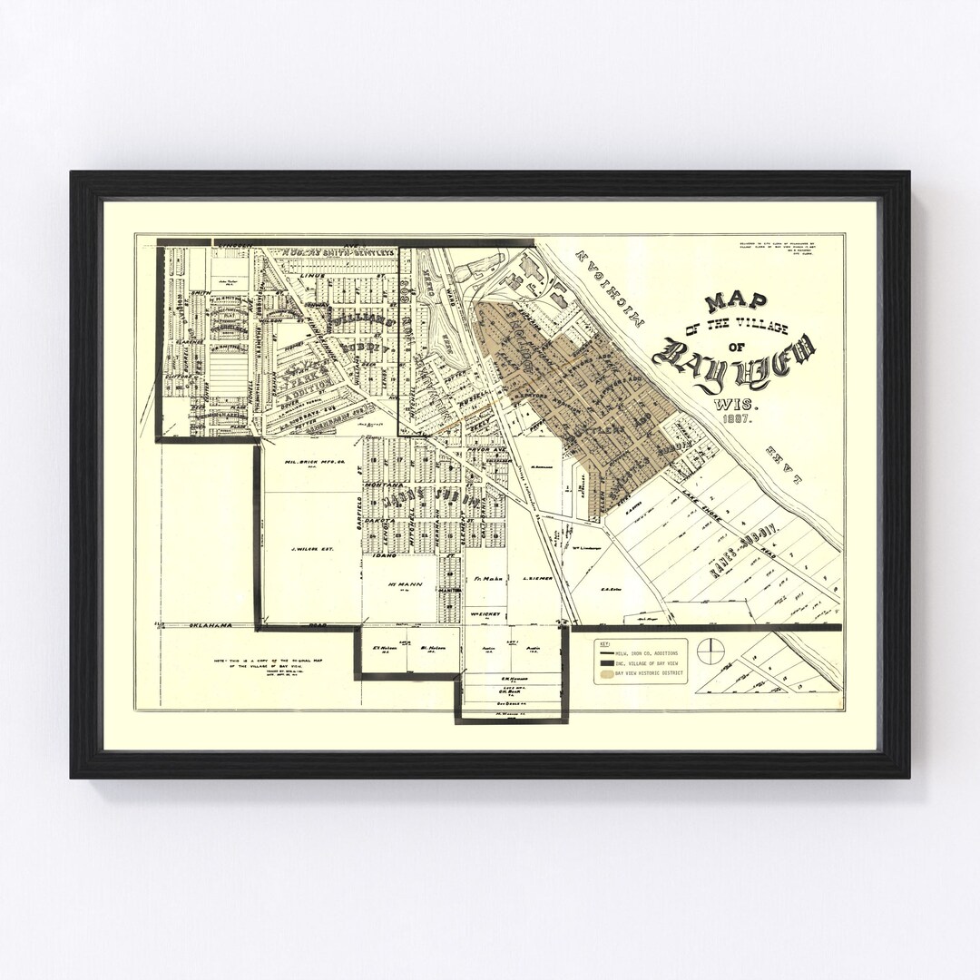 Bay View Map 1919 Old Map of Bay View Wisconsin Art Vintage Print ...