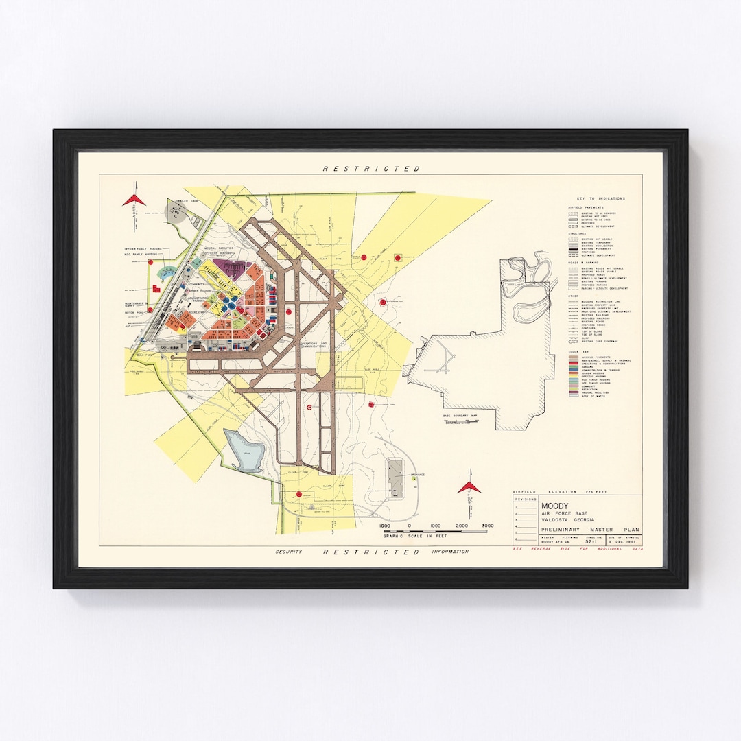Moody Air Force Base Map 1951 Old Map of Moody Air Force Base Art ...