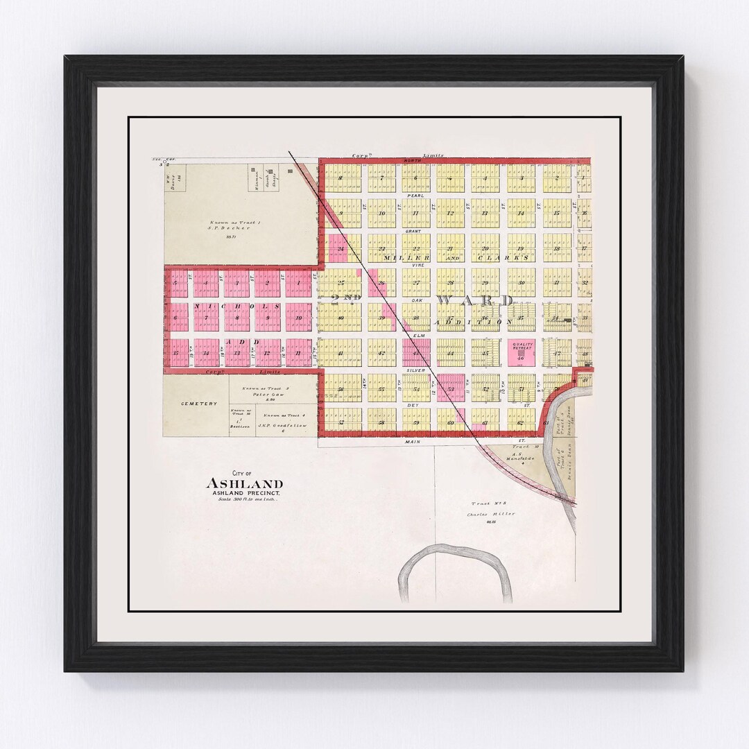 Ashland Map 1907, Vintage Ashland Map, Old Ashland Nebraska Art, Wall ...