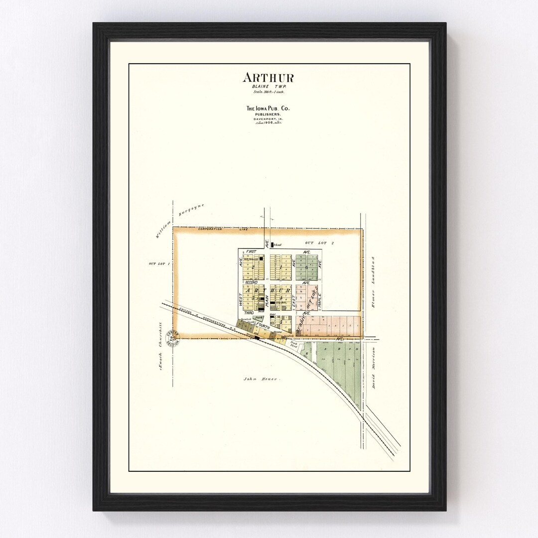 Arthur Map 1906 Old Map of Arthur Iowa Art Vintage Print Framed Canvas ...