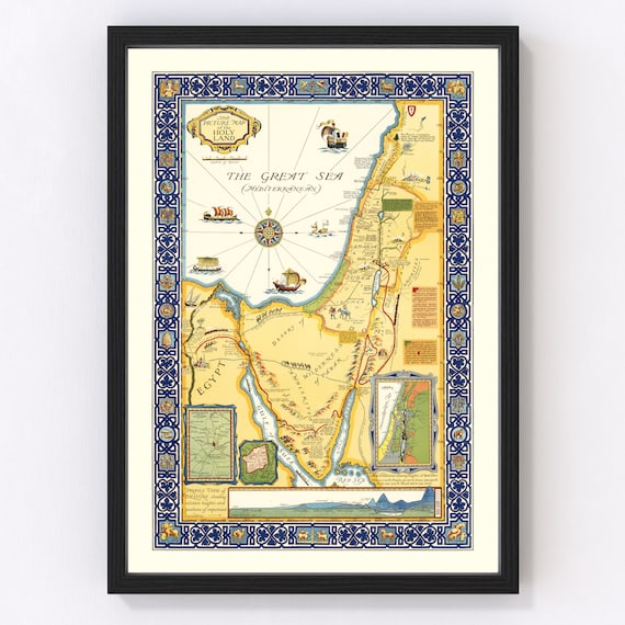 The Holy Land Map Art Vintage Print From 1928 Old the Holy | Etsy
