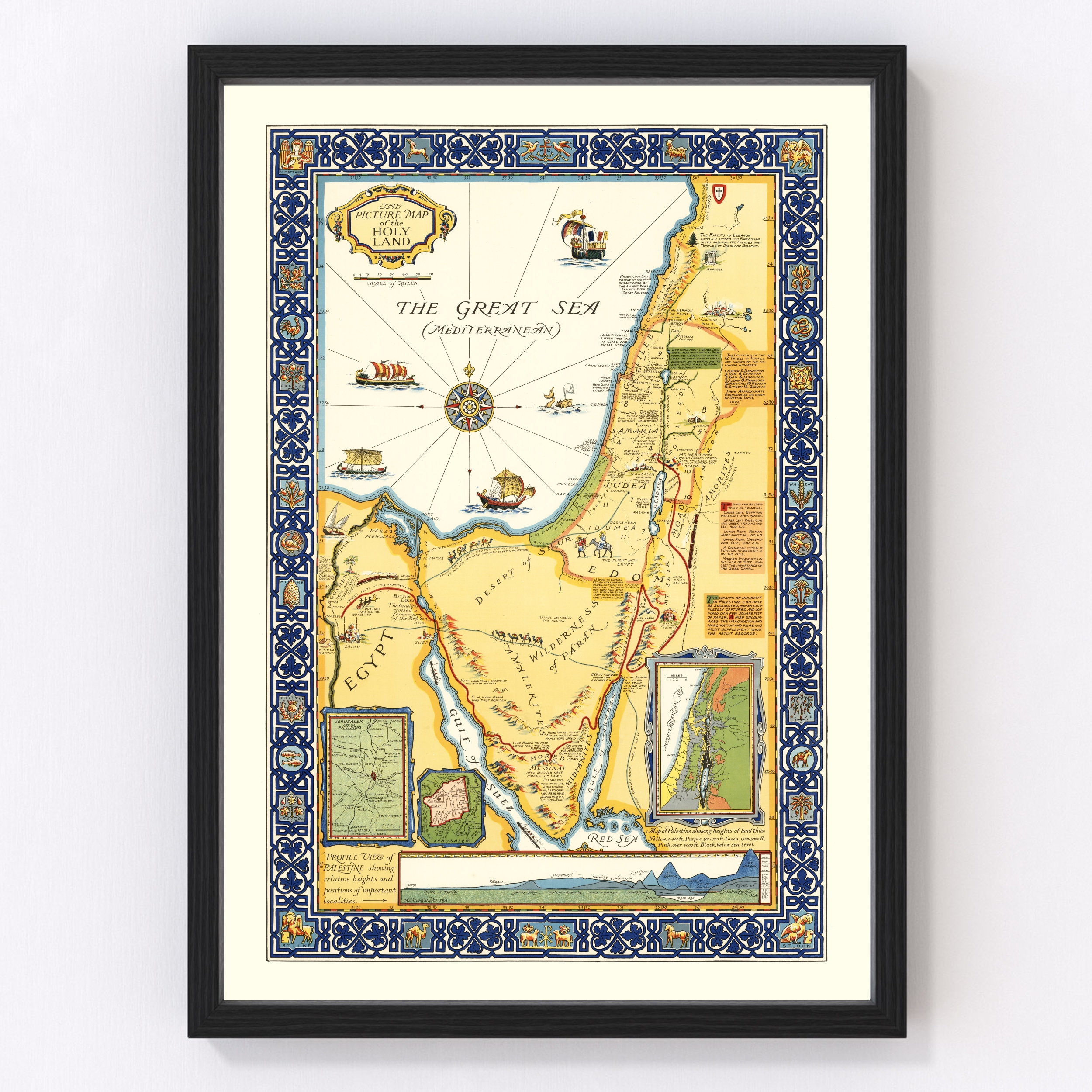 The Holy Land Map Art Vintage Print From 1928 Old the Holy | Etsy