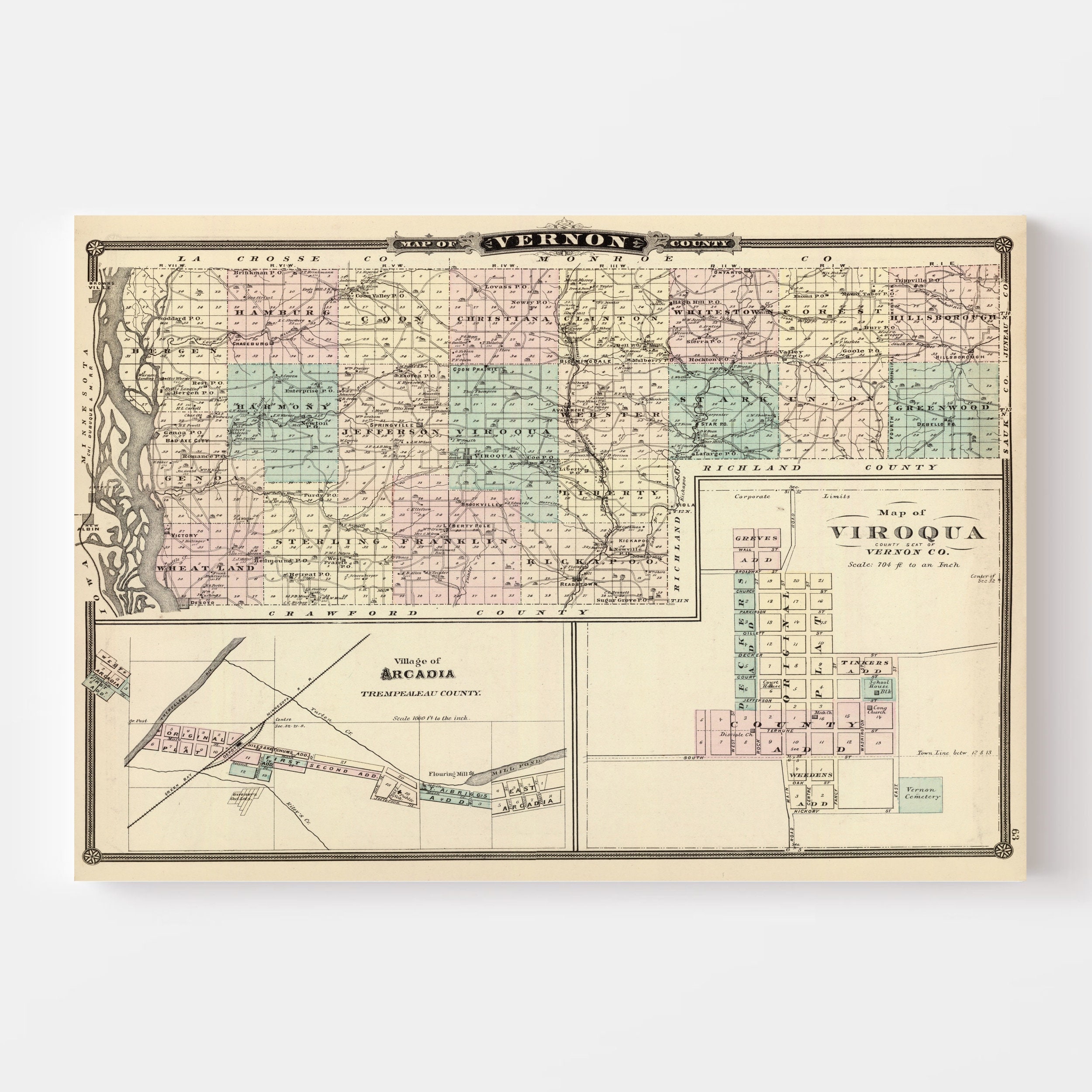 Vernon County Map 1878, Vintage Vernon County Map, Old Vernon County ...