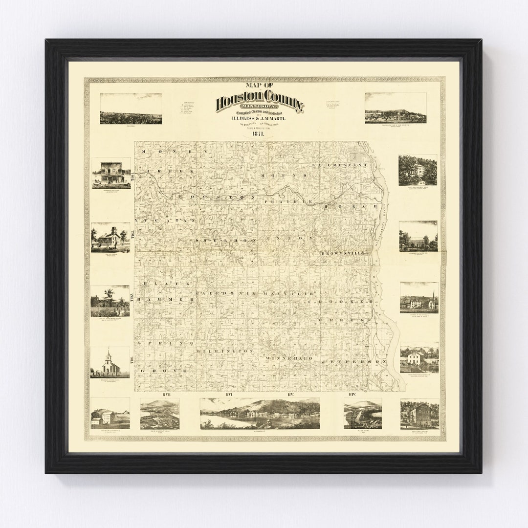 Houston County Map 1871, Vintage Houston County Map, Old Houston County ...