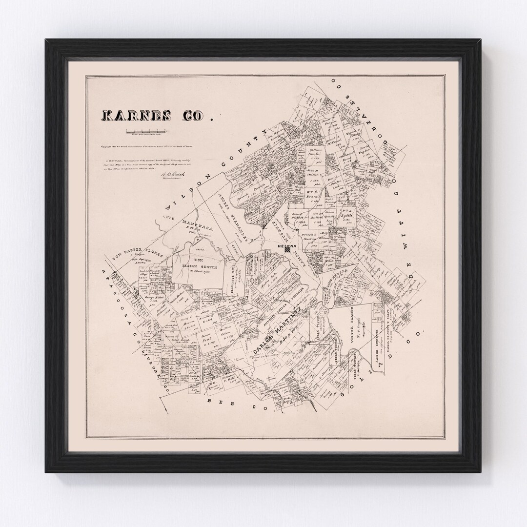 Karnes County Texas Map 1880 Old Map of Karnes County Texas Art Vintage ...