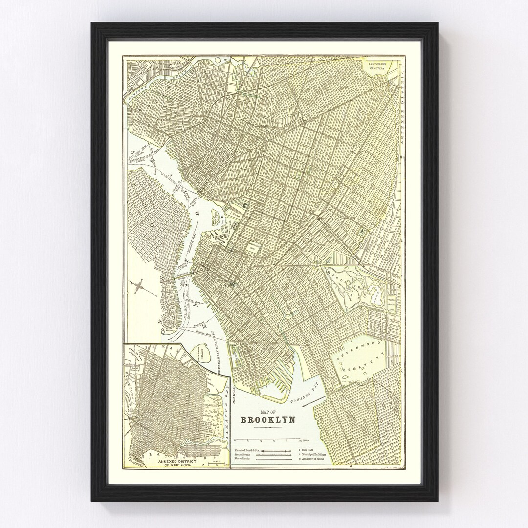 Brooklyn Map 1890, Vintage Brooklyn Map, Old Brooklyn New York Art ...