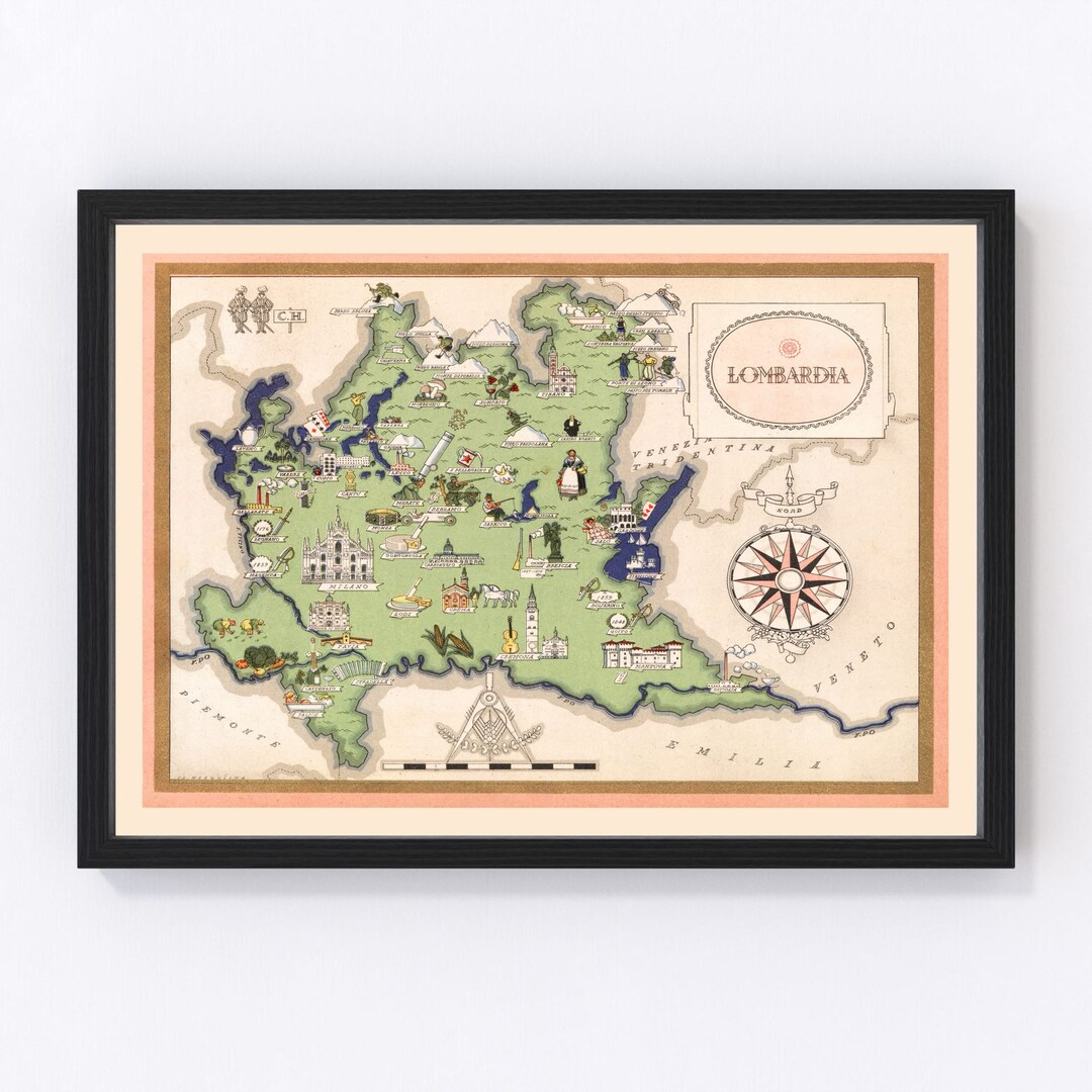 Lombardy Italy Map 1938 Old Map of Lombardy Italy Italy Art Vintage ...