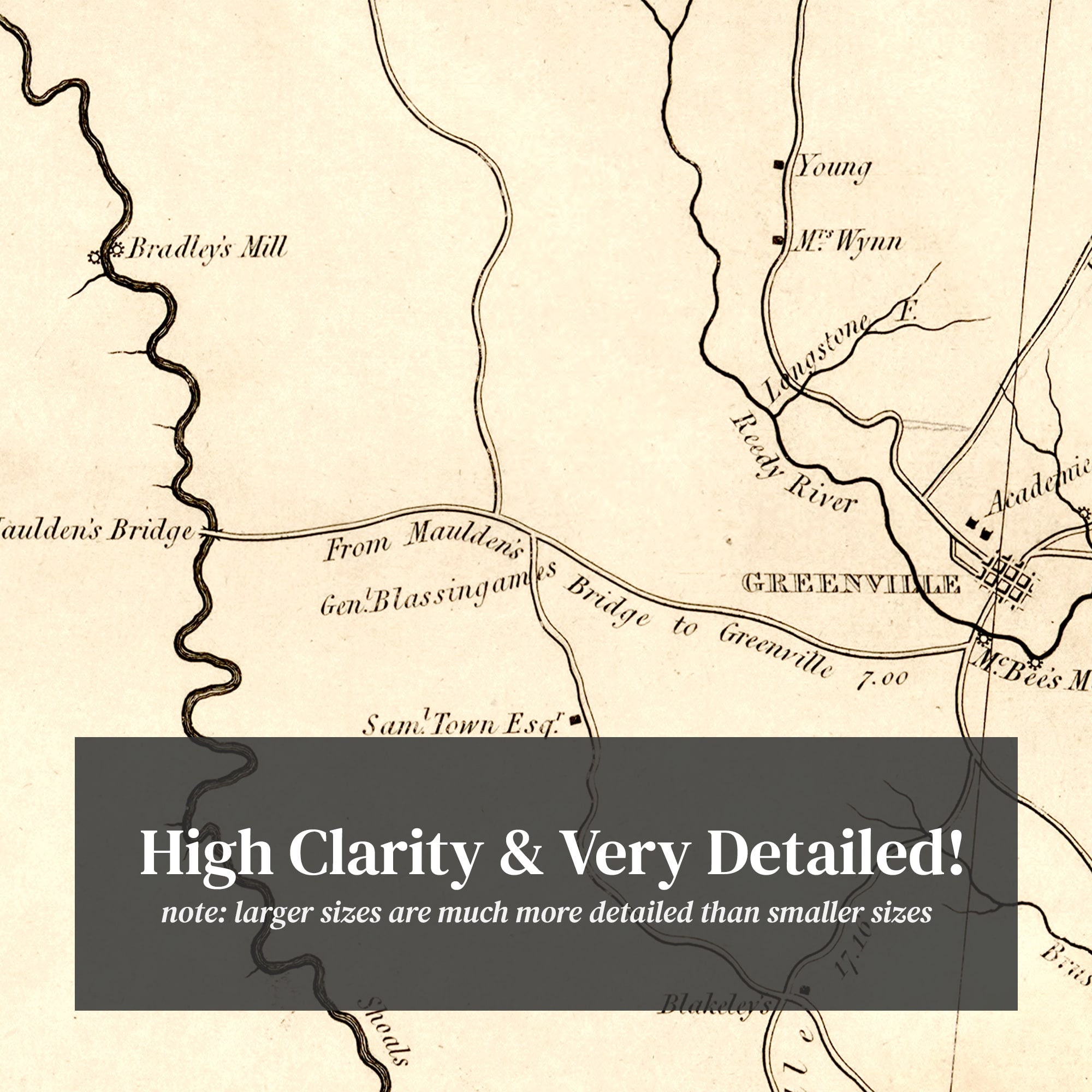 Greenville District County Map 1825, Vintage Greenville District County ...