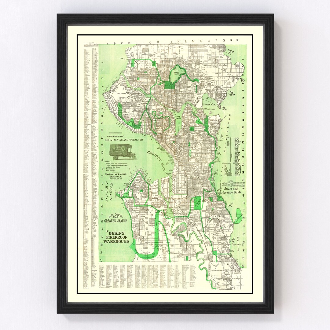 Seattle Map 1913, Vintage Seattle Map, Old Seattle Washington Art, Wall ...