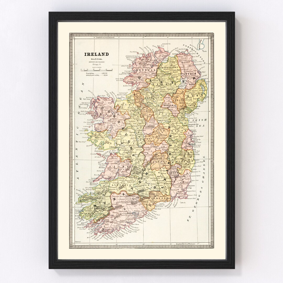 Ireland Map 1883, Vintage Ireland Map, Old Ireland Art, Wall Art Gift ...