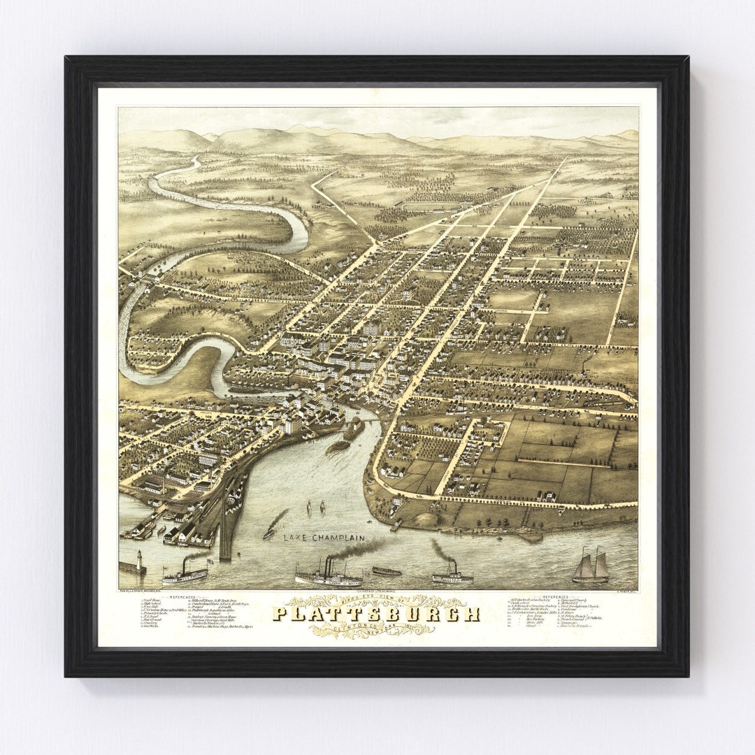 Plattsburgh Map 1877 Old Map of Plattsburgh New York Art Vintage Print ...