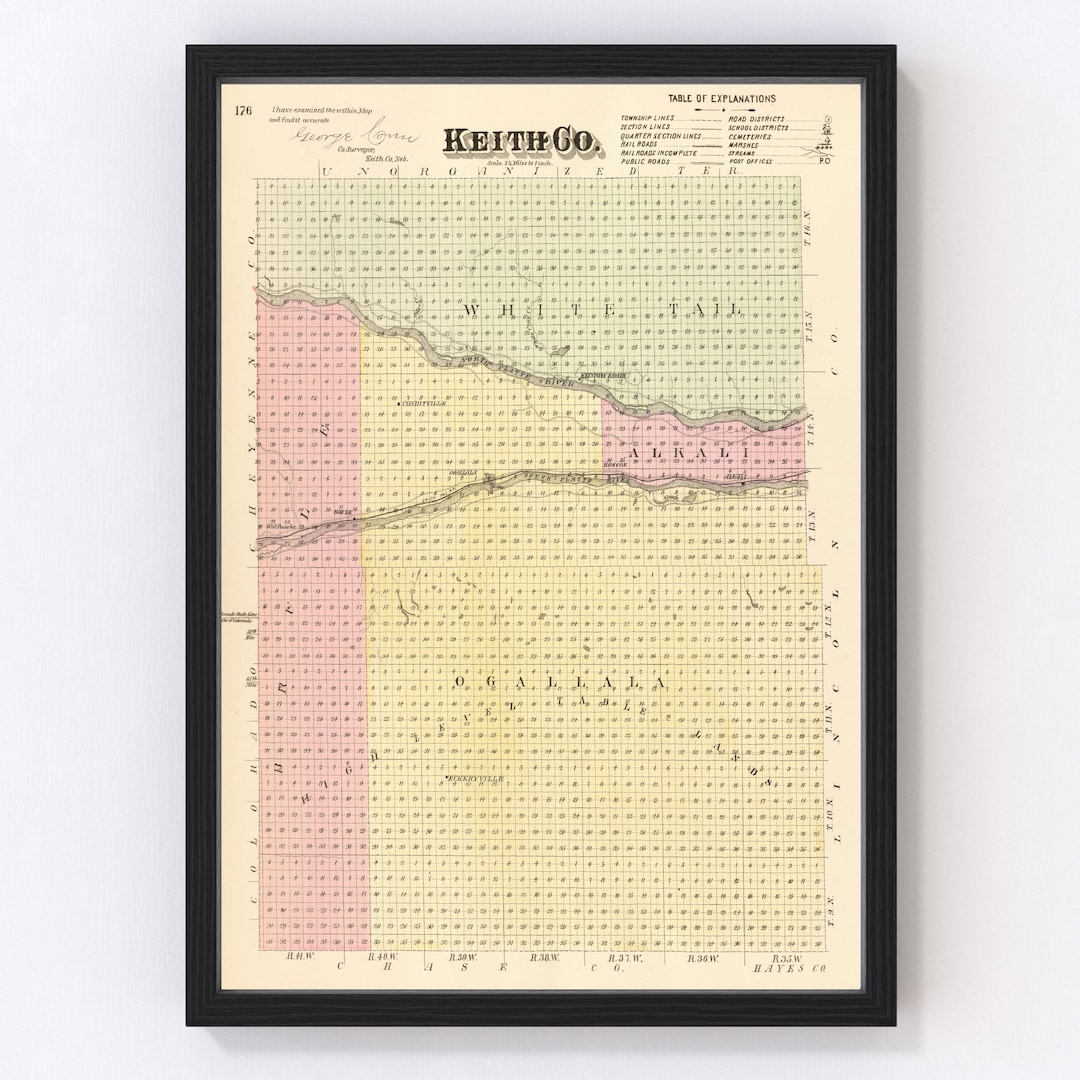 Keith County Map 1885, Vintage Keith County Map, Old Keith County ...