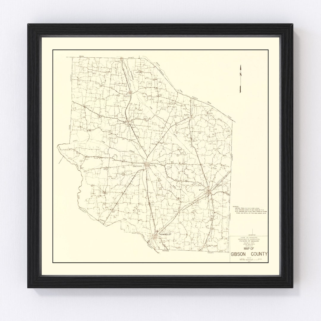 Gibson County Map 1937, Vintage Gibson County Map, Old Gibson County ...