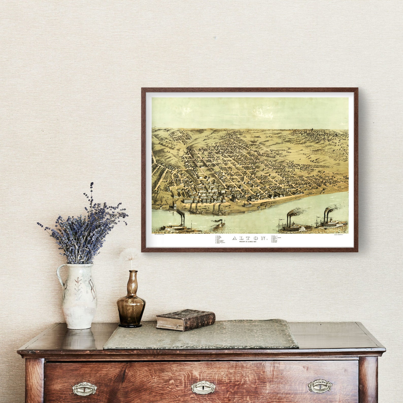 Alton Map 1867 - Old Map of Alton Illinois Art Vintage Print Framed ...