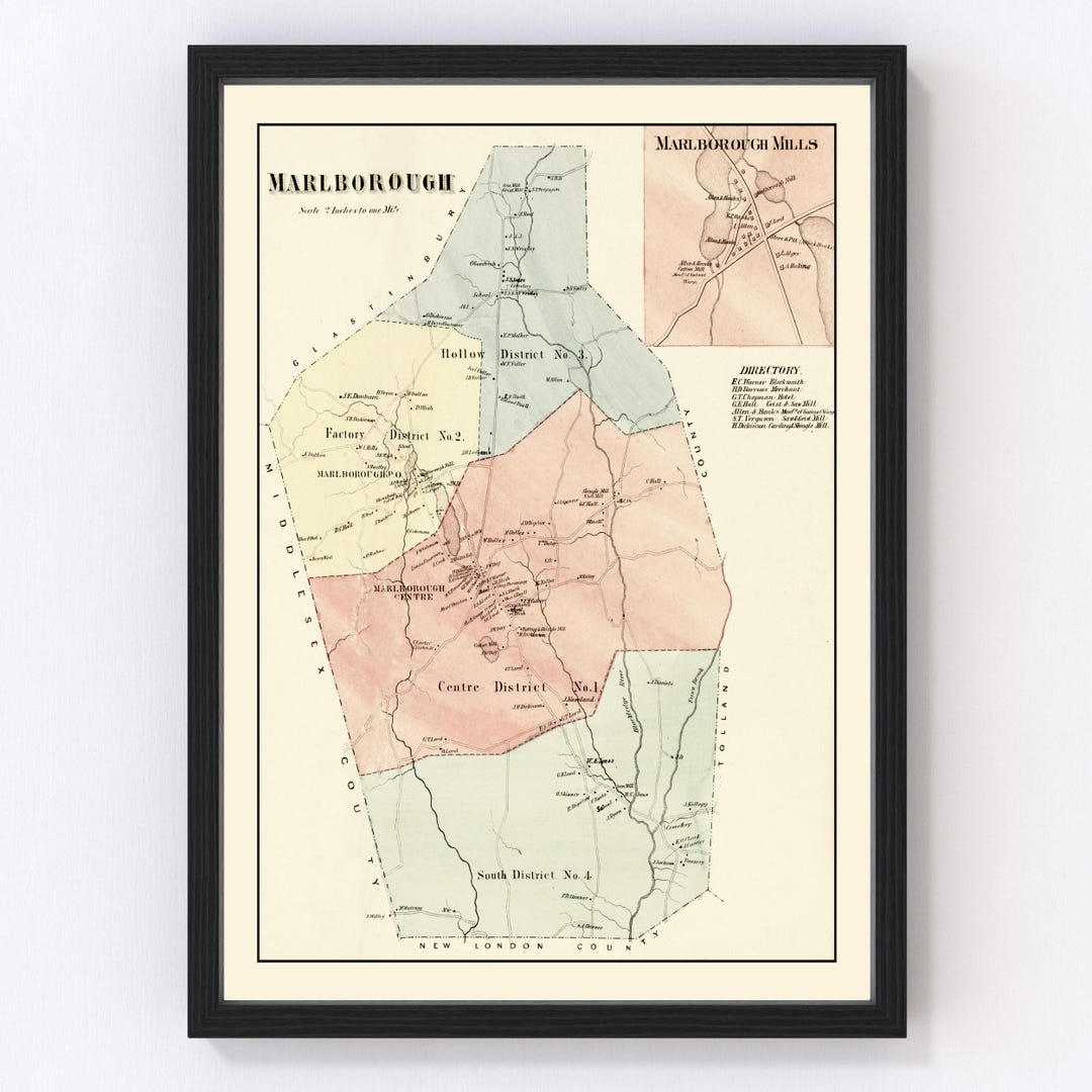 Marlborough Map 1869, Vintage Marlborough Map, Old Marlborough ...