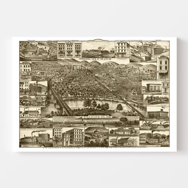 Reading Map 1881 Old Map of Reading Pennsylvania Art Vintage - Etsy