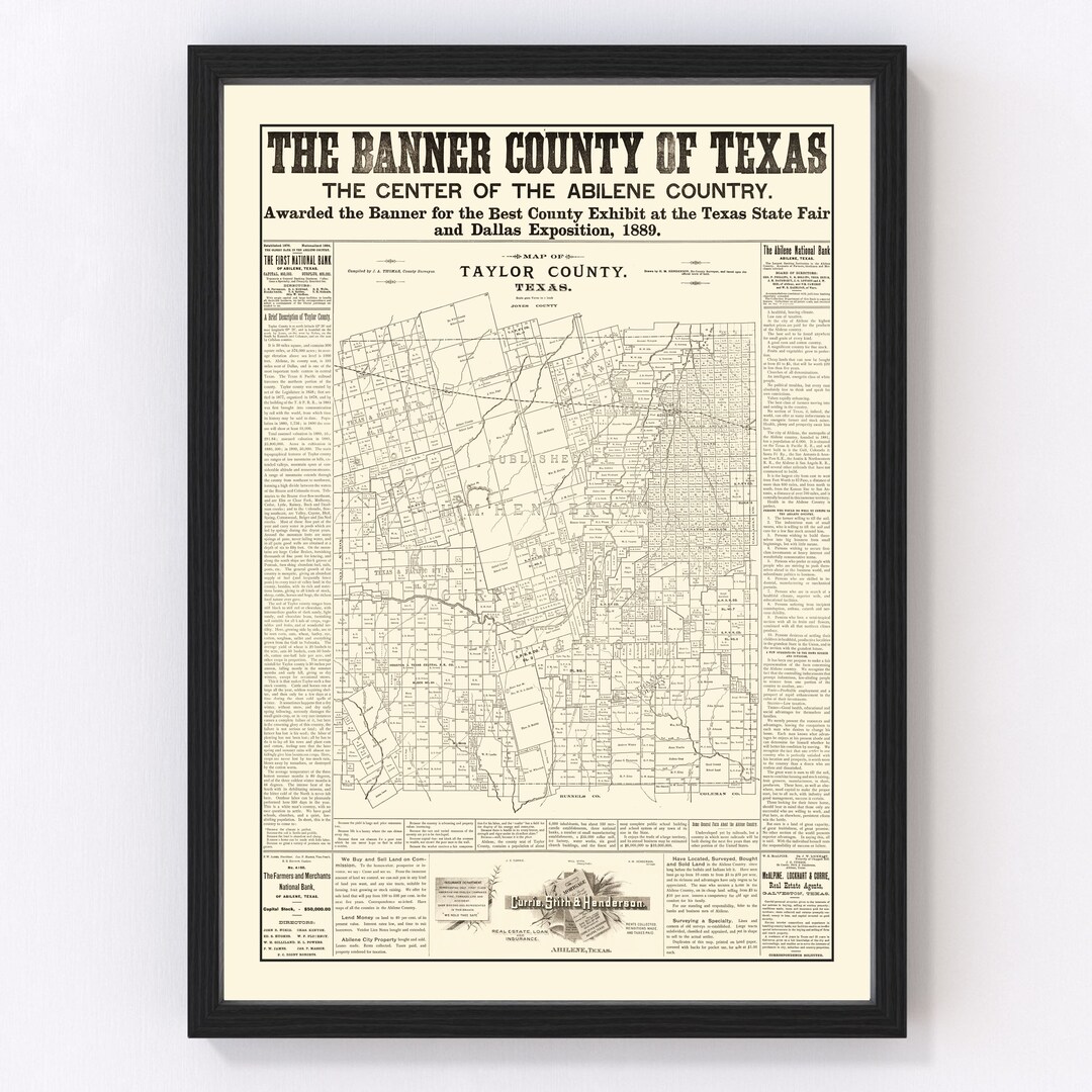 Taylor County Map 1889, Vintage Taylor County Map, Old Taylor County ...