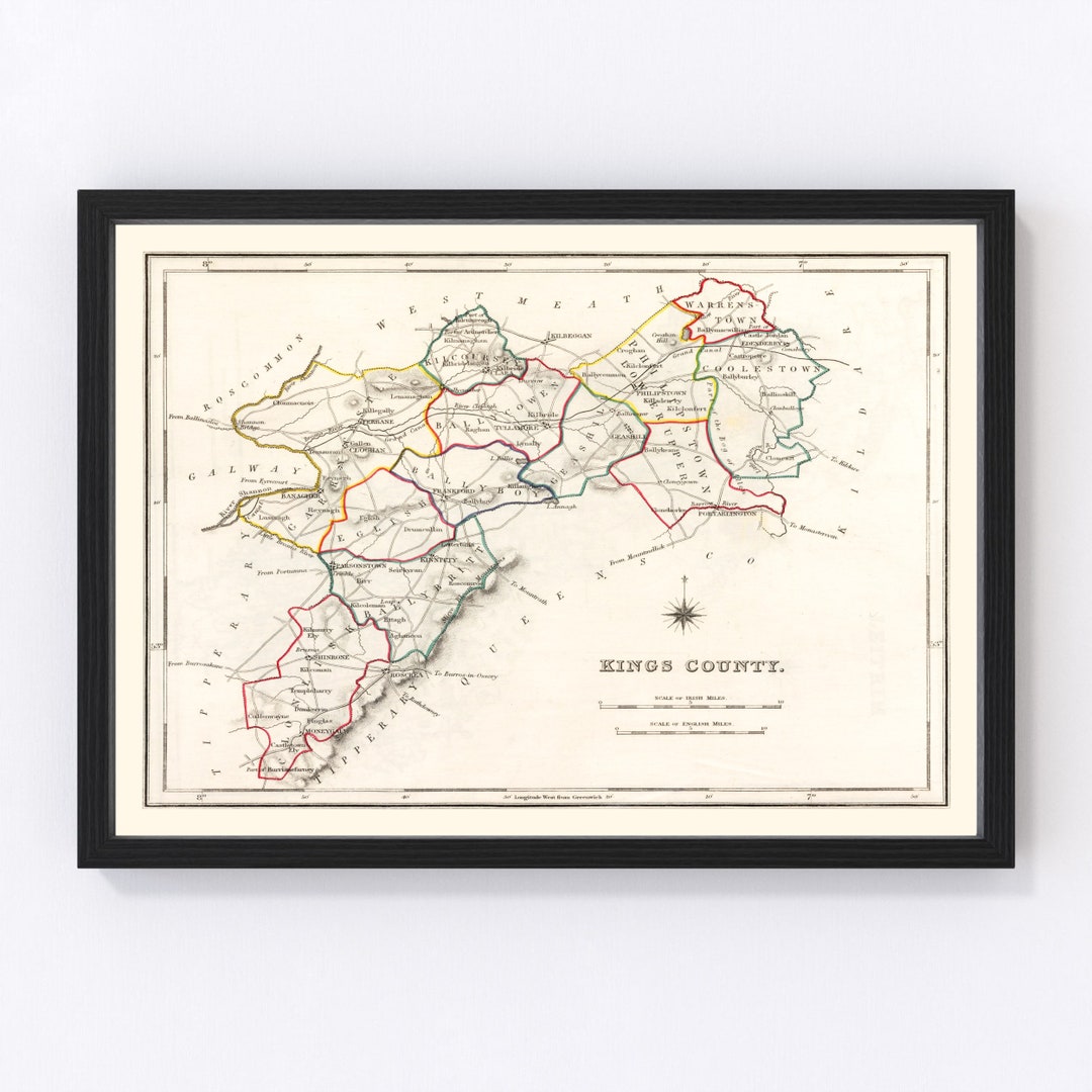 Kings County England Map 1846 Old Map of Kings County England Ireland ...