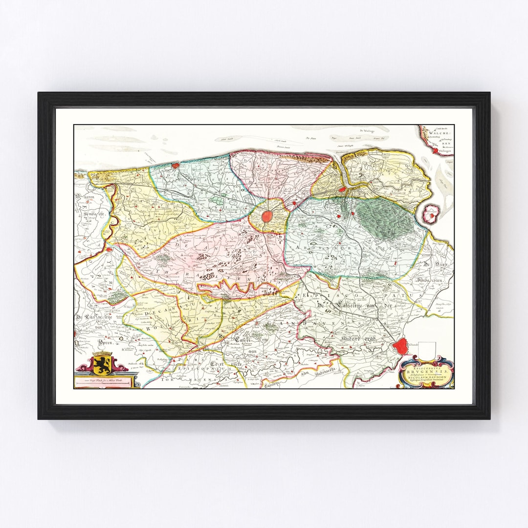 Bruges & Ghent Map 1665 - Old Map of Bruges Ghent Belgium Art Vintage ...