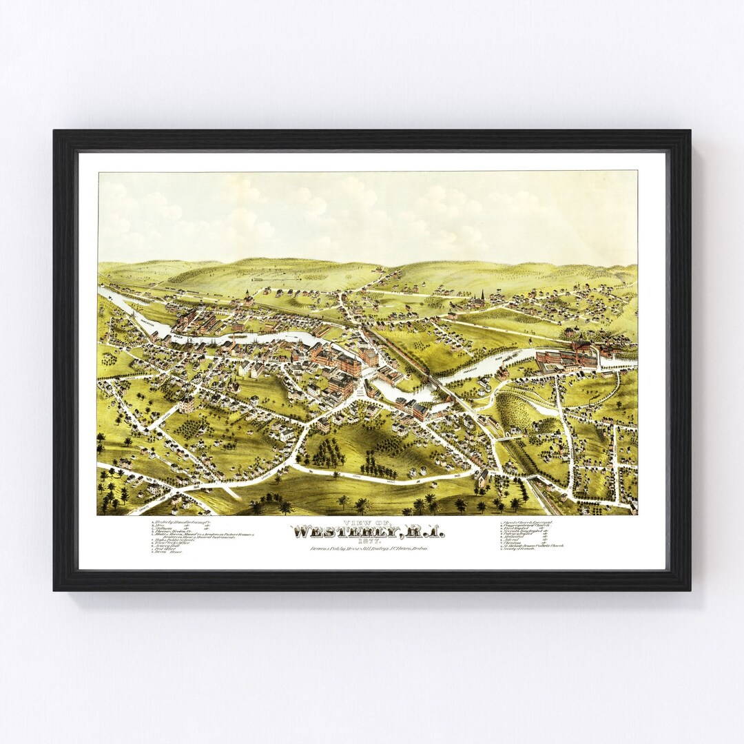 Westerly Map 1877 - Old Map of Westerly Rhode Island Art Vintage Print ...