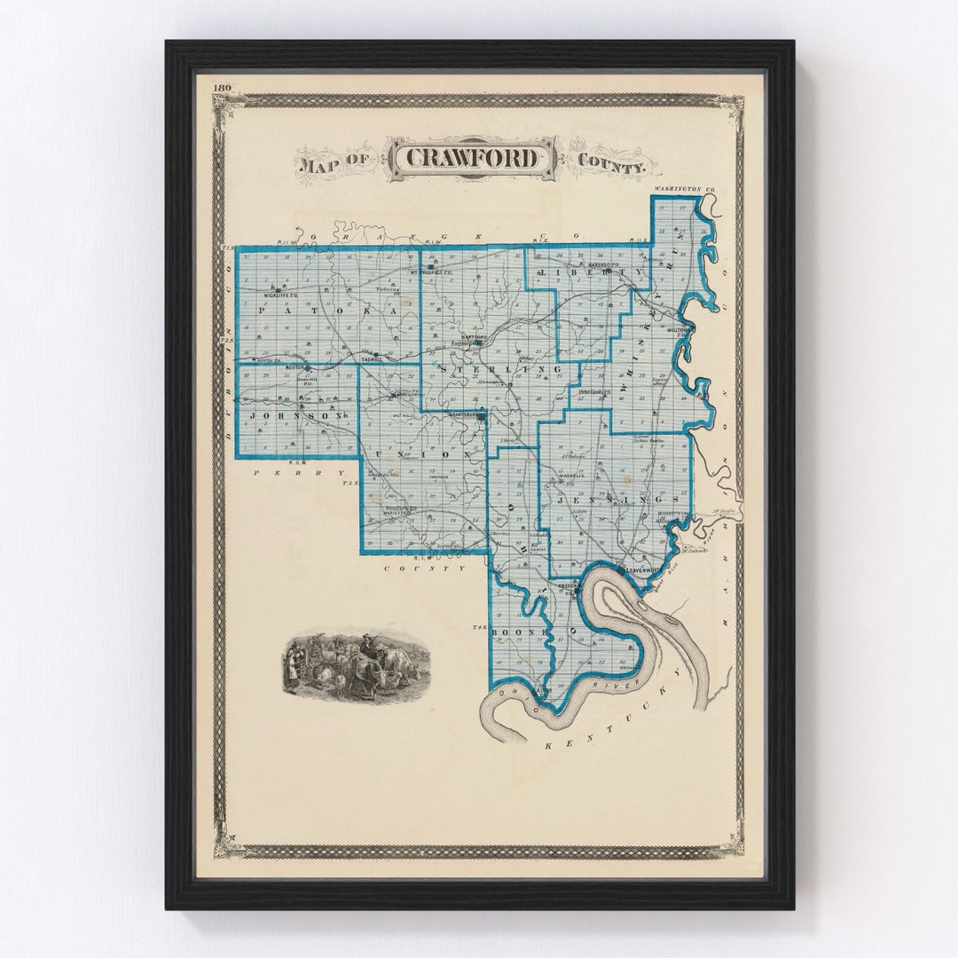 Crawford County Map 1876, Vintage Crawford County Map, Old Crawford ...