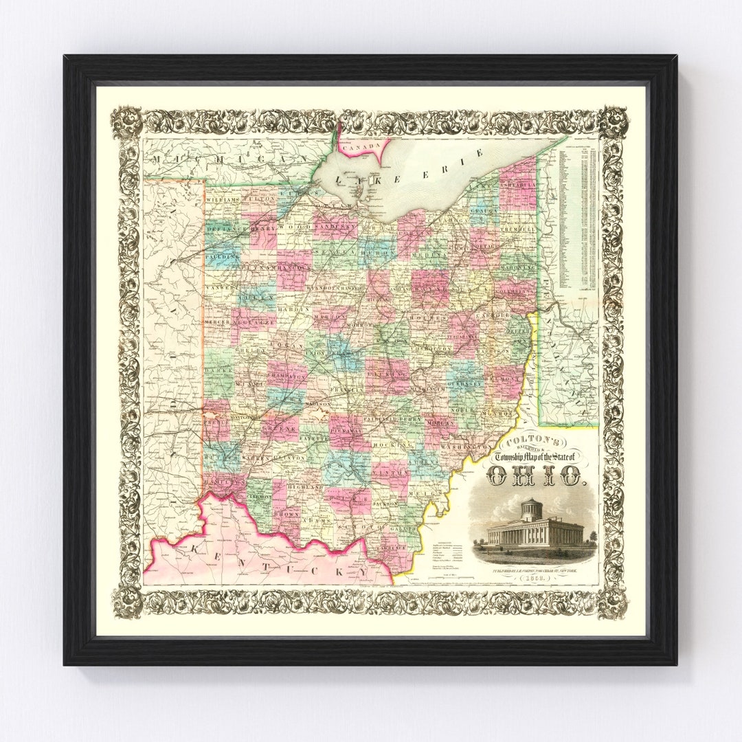 Ohio Railroad Map 1852 - Old Railroad Map of Ohio Art Vintage Print ...