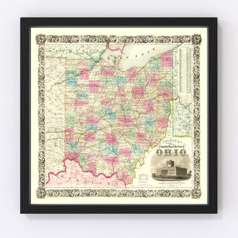 Ohio Railroad Map 1852 - Old Railroad Map of Ohio Art Vintage Print ...