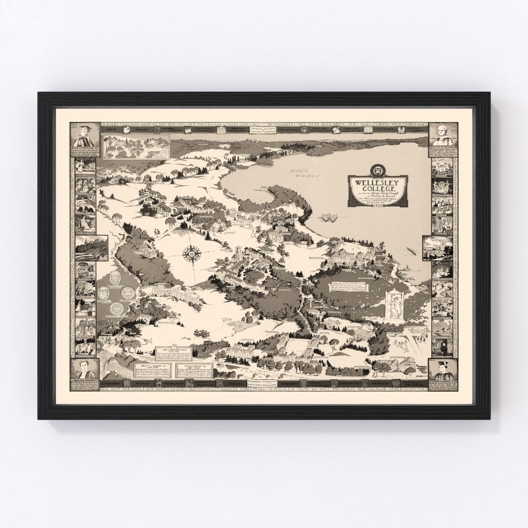 Wellesley College Map 1943 Old Map of Wellesley College Art Vintage ...