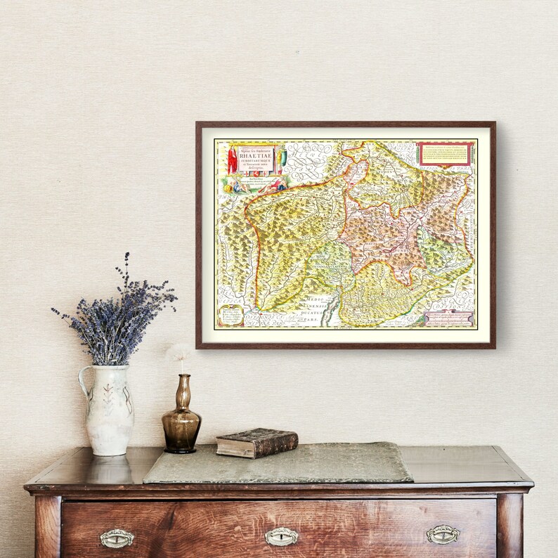 Rhaetia Map 1665 Old Map of Rhaetia Switzerland Art Vintage - Etsy