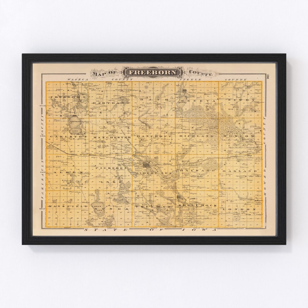 Freeborn County Map 1874, Vintage Freeborn County Map, Old Freeborn ...