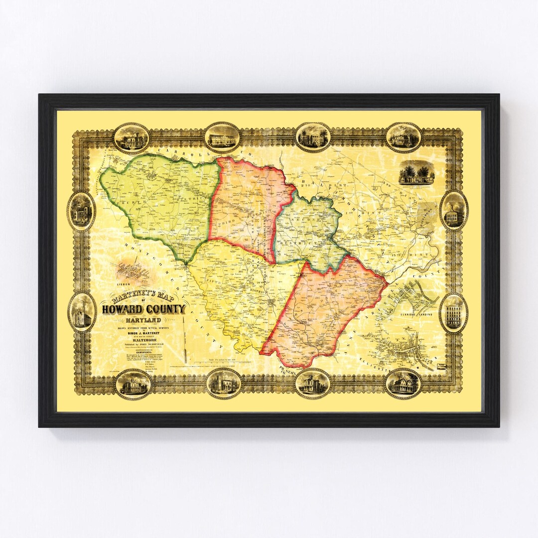 Howard County Maryland Map 1860 Old Map of Howard County Maryland Art ...