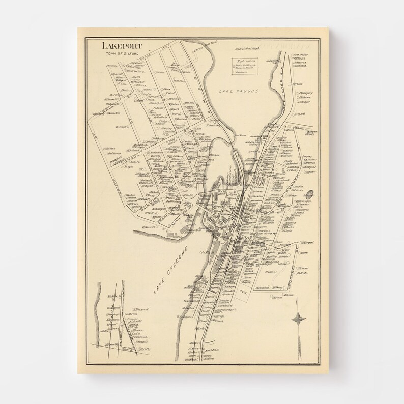 Lakeport Map 1892, Vintage Lakeport Map, Old Lakeport New Hampshire Art ...