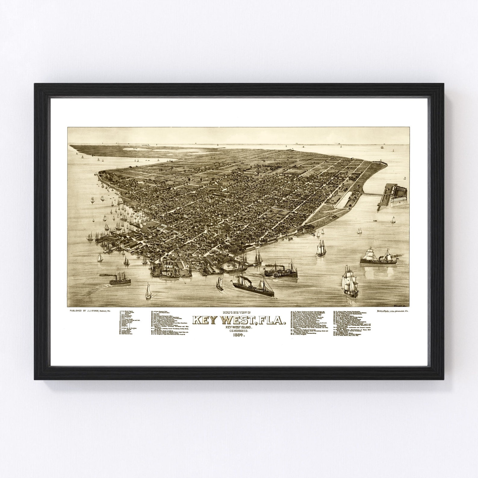 Key West Map 1884 - Old Map of Key West Florida Art Vintage Print ...