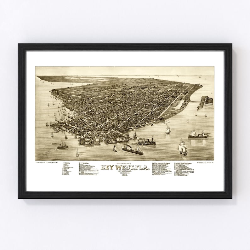 Key West Map 1884 Old Map of Key West Florida Art Vintage - Etsy