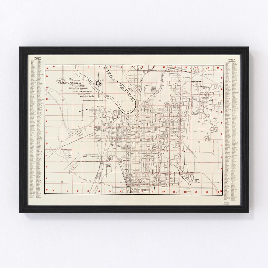 Montgomery Map 1956, Vintage Montgomery Map, Old Montgomery Alabama Art ...