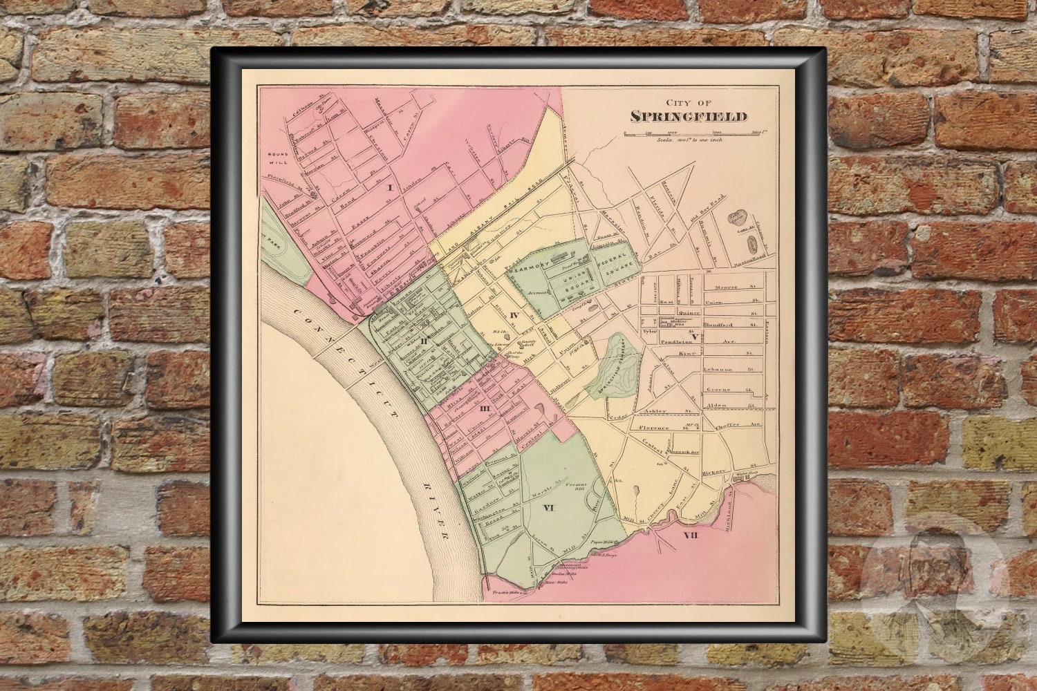 Vintage Springfield Map From 1871 Old Massachusetts Map Etsy