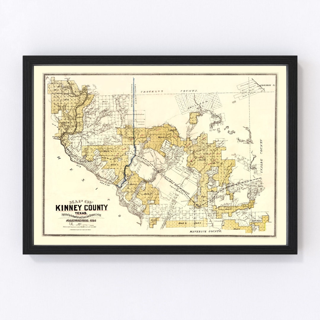 Kinney County Map 1884, Vintage Kinney County Map, Old Kinney County ...