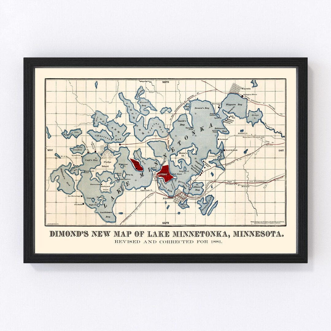Lake Minnetonka Map 1881 Old Map of Lake Minnetonka Art Vintage Print ...