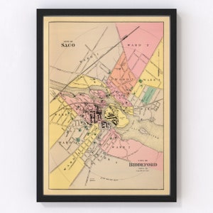 Biddeford Map 1894, Vintage Biddeford Map, Old Biddeford Maine Art ...