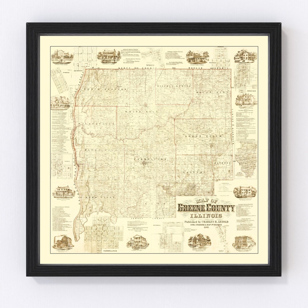 Greene County Illinois Map 1861 Old Map of Greene County Illinois Art ...