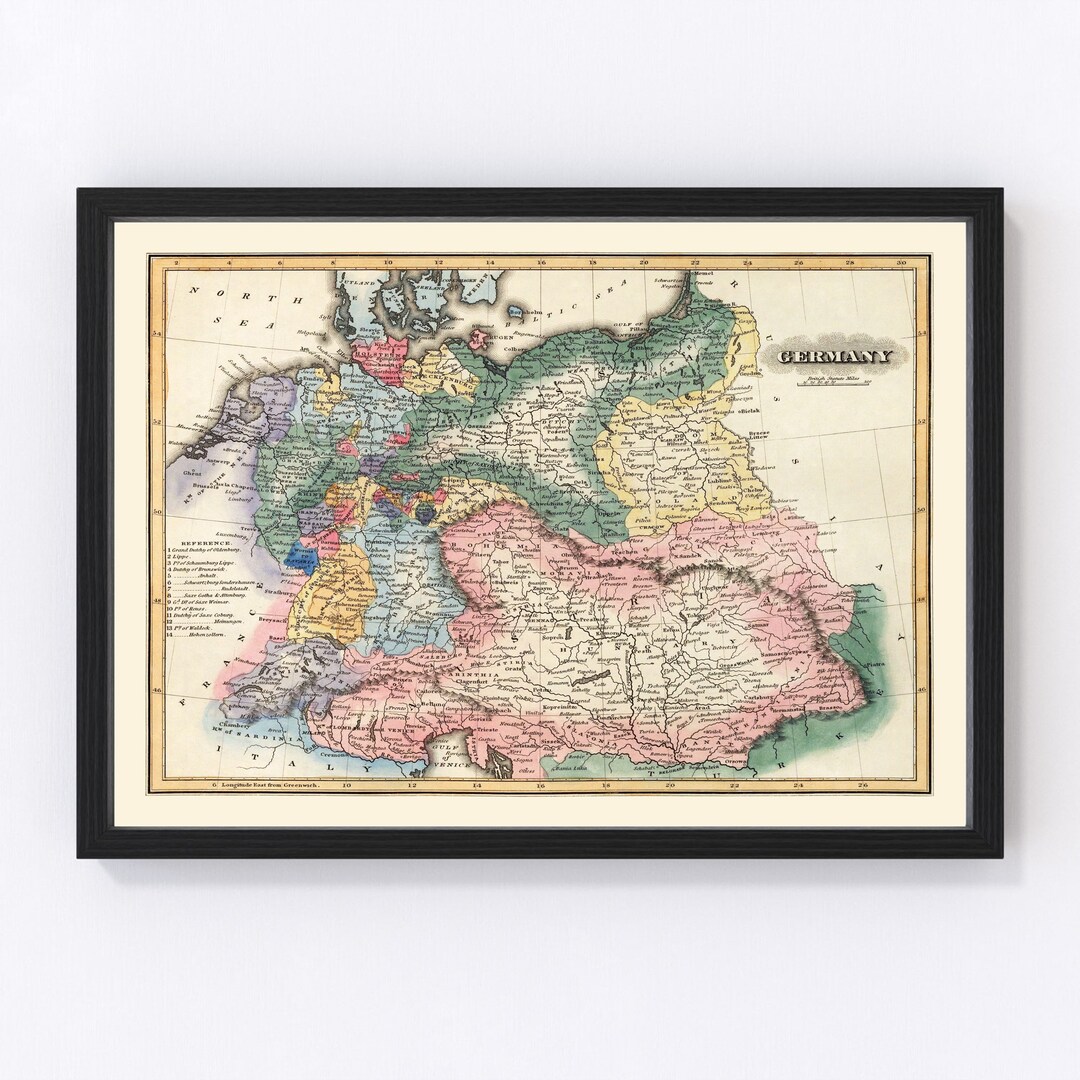 Germany Map 1823 Old Map of Germany Art Print Framed Wall Art Vintage ...
