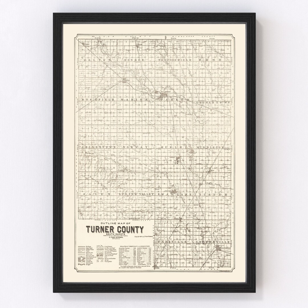Turner County Map 1901, Vintage Turner County Map, Old Turner County South Dakota Art, Wall Art ...