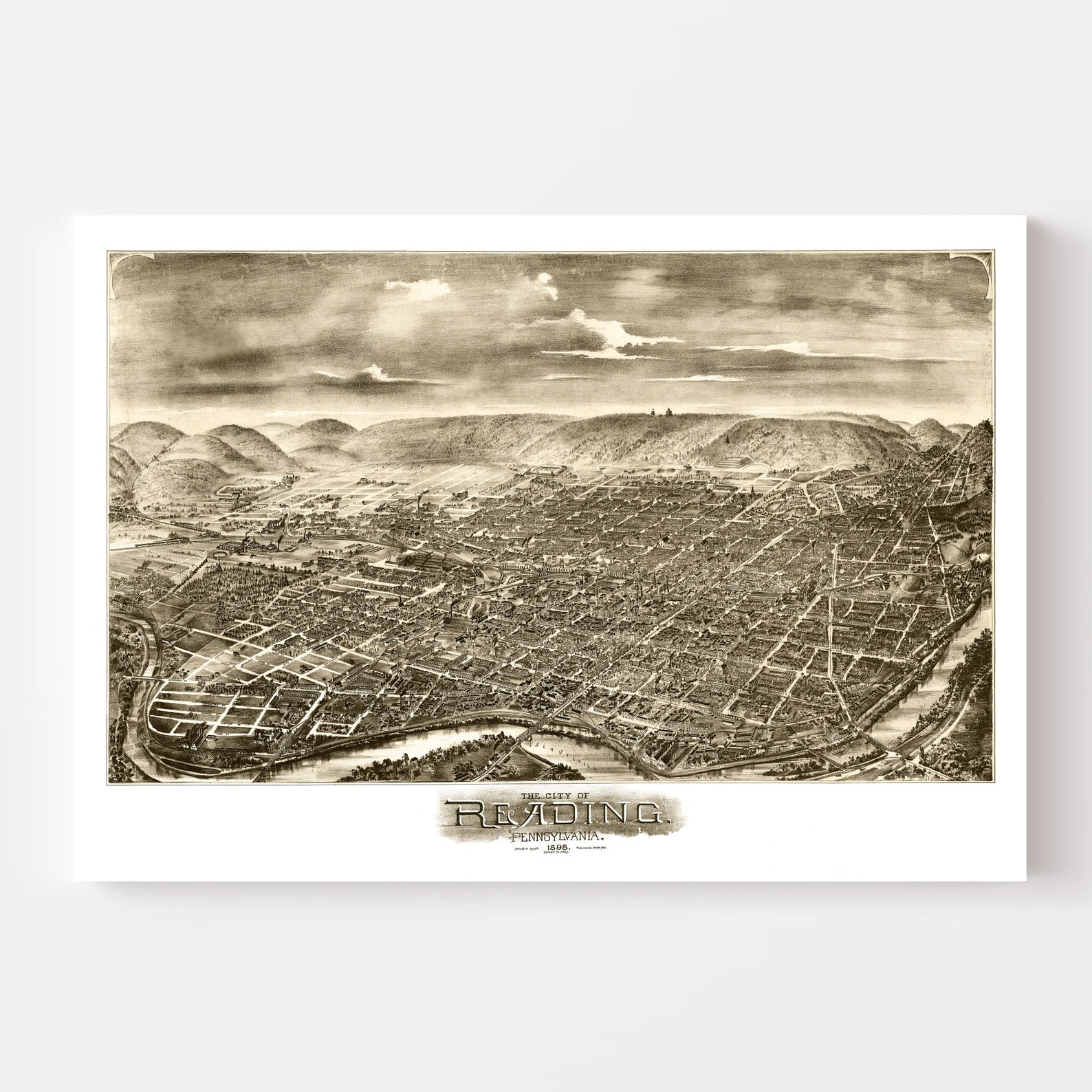 Reading Map 1898 - Old Map of Reading Pennsylvania Art Vintage Print ...
