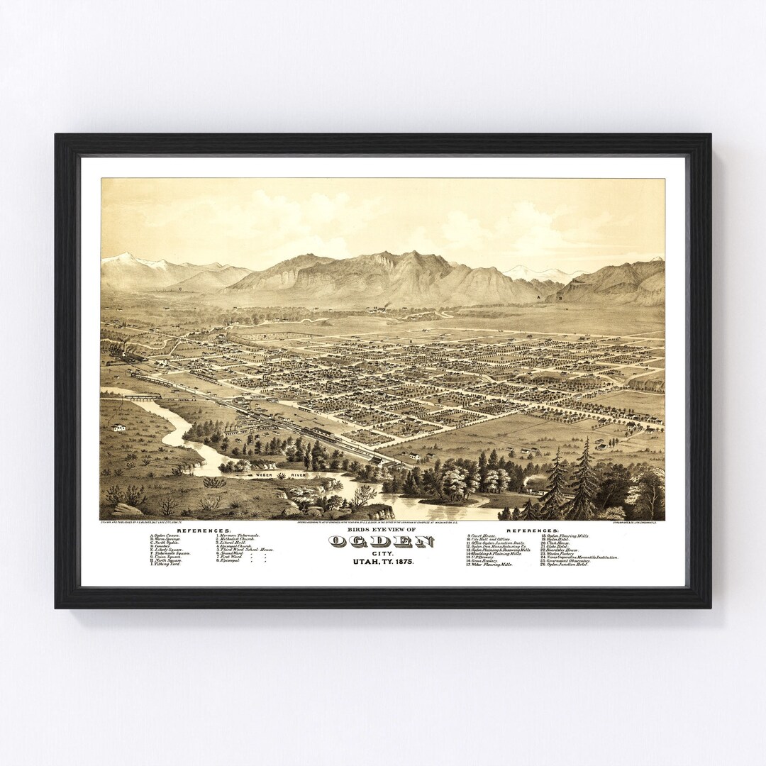 Ogden Map 1875 - Old Map of Ogden Utah Art Vintage Print Framed Canvas ...