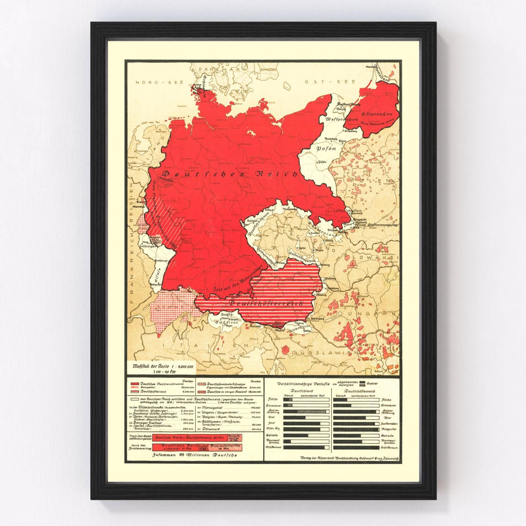 Germany Map 1938, Vintage Germany Map, Old Germany Art, Wall Art Gift ...