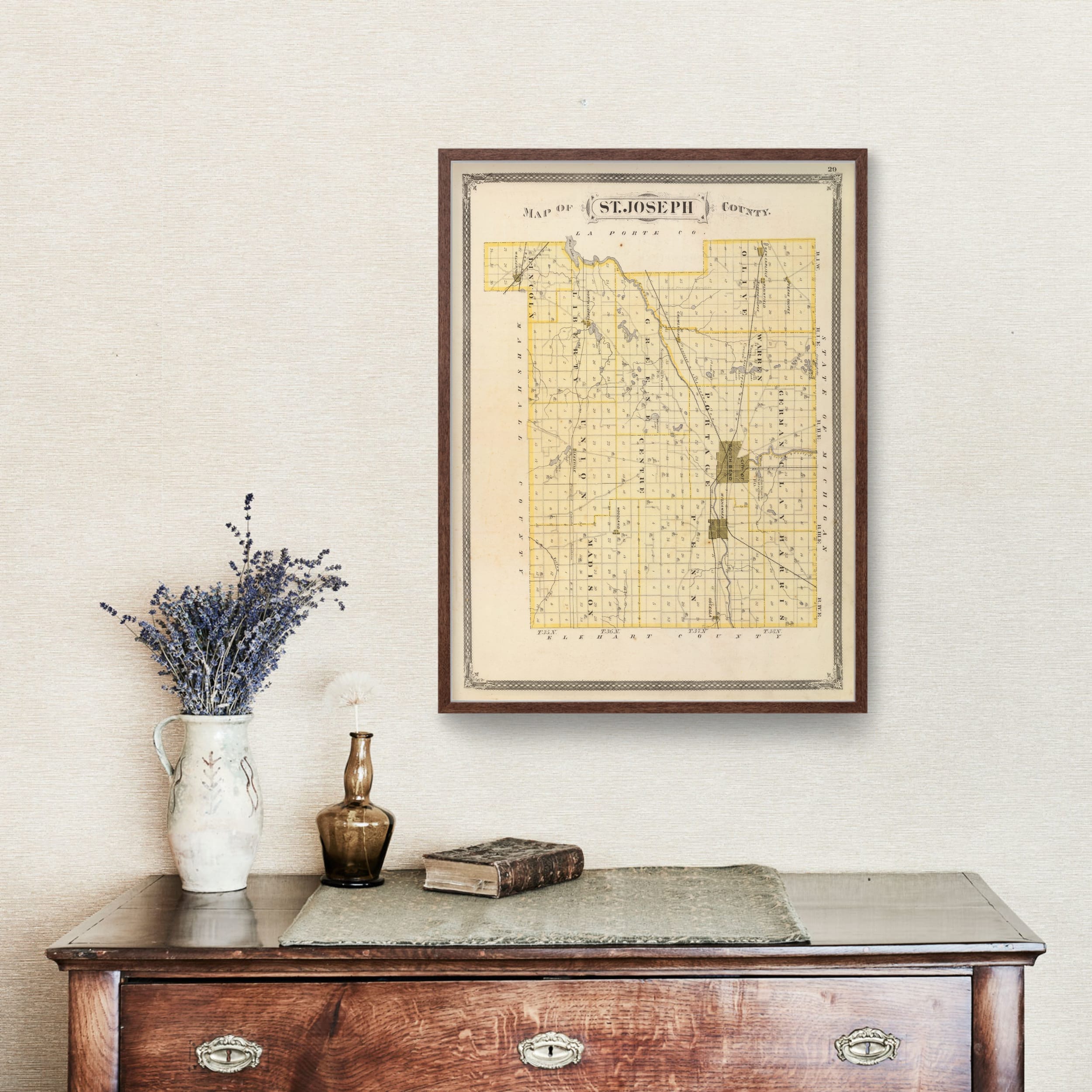 St. Joseph County Map 1876, Vintage St. Joseph County Map, Old St ...